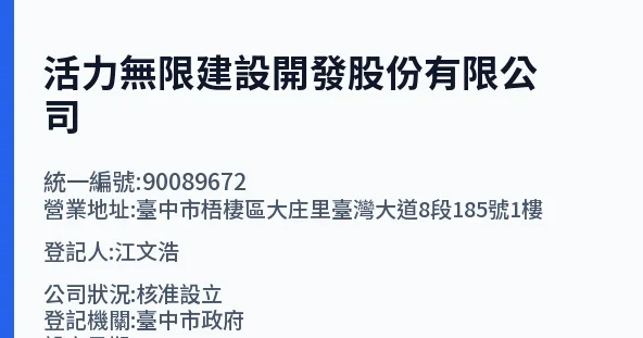 活力無限建設開發股份有限公司的照片-統編 90089672(臺中市) 公司登記資料與營業項目詳細圖表