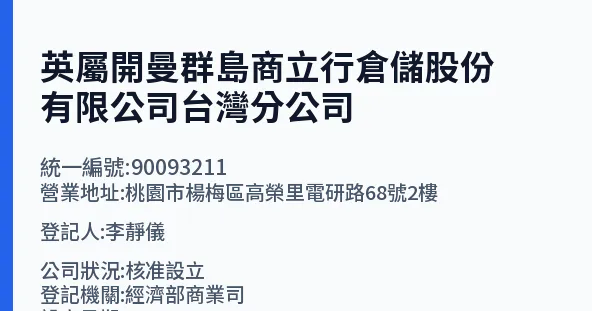 英屬開曼群島商立行倉儲股份有限公司台灣分公司的照片-統編 90093211(桃園市) 公司登記資料與營業項目詳細圖表