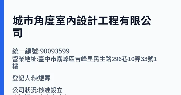 城市角度室內設計工程有限公司的照片-統編 90093599(臺中市) 公司登記資料與營業項目詳細圖表