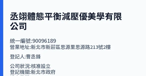 丞翊體態平衡減壓優美學有限公司的照片-統編 90096189(新北市) 公司登記資料與營業項目詳細圖表