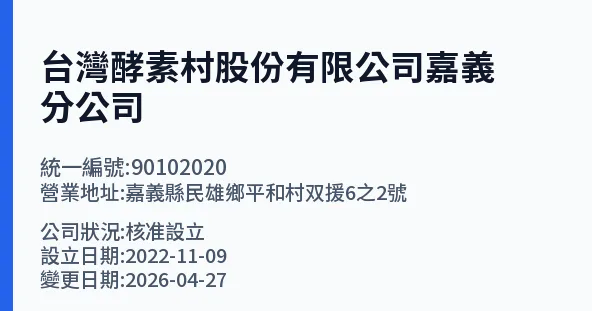 台灣酵素村股份有限公司嘉義分公司的照片-統編 90102020(嘉義縣) 公司登記資料與營業項目詳細圖表