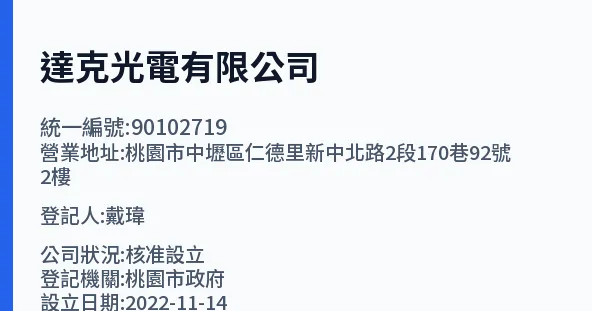 達克光電有限公司的照片-統編 90102719(桃園市) 公司登記資料與營業項目詳細圖表
