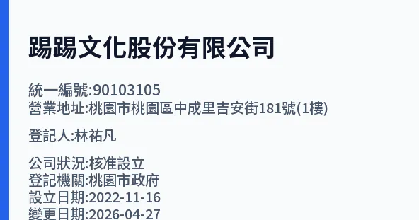 踢踢文化股份有限公司的照片-統編 90103105(桃園市) 公司登記資料與營業項目詳細圖表
