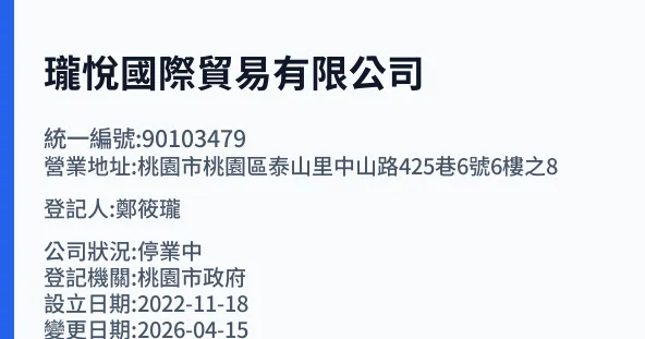 瓏悅國際貿易有限公司的照片-統編 90103479(桃園市) 公司登記資料與營業項目詳細圖表