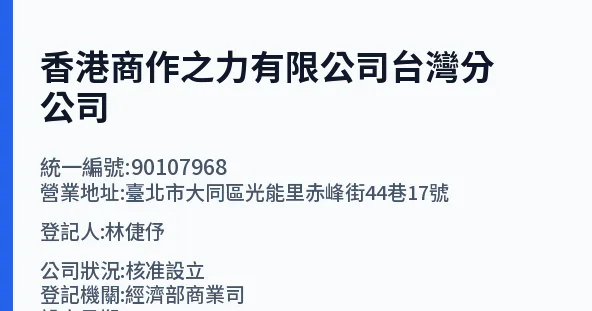 香港商作之力有限公司台灣分公司的照片-統編 90107968(臺北市) 公司登記資料與營業項目詳細圖表