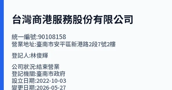 台灣商港服務股份有限公司的照片-統編 90108158(臺南市) 公司登記資料與營業項目詳細圖表