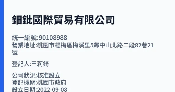 鈿鈚國際貿易有限公司的照片-統編 90108988(桃園市) 公司登記資料與營業項目詳細圖表