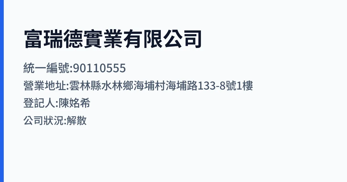 富瑞德實業有限公司 - 統編 90110555(雲林縣) 公司登記資料與營業項目詳細圖表