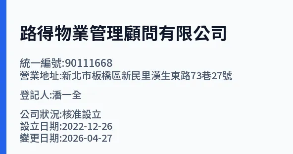 路得物業管理顧問有限公司的照片-統編 90111668(新北市) 公司登記資料與營業項目詳細圖表