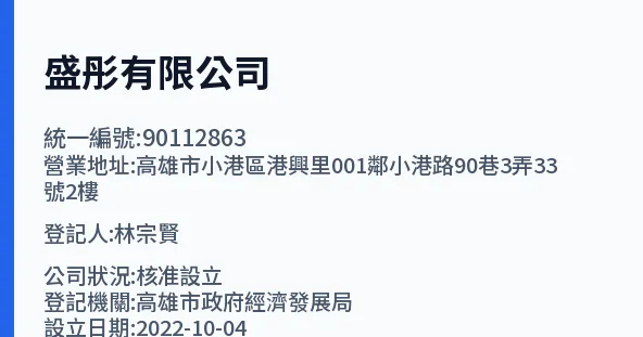 盛彤有限公司的照片-統編 90112863(高雄市) 公司登記資料與營業項目詳細圖表