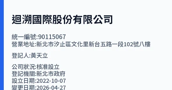 迴溯國際股份有限公司的照片-統編 90115067(新北市) 公司登記資料與營業項目詳細圖表