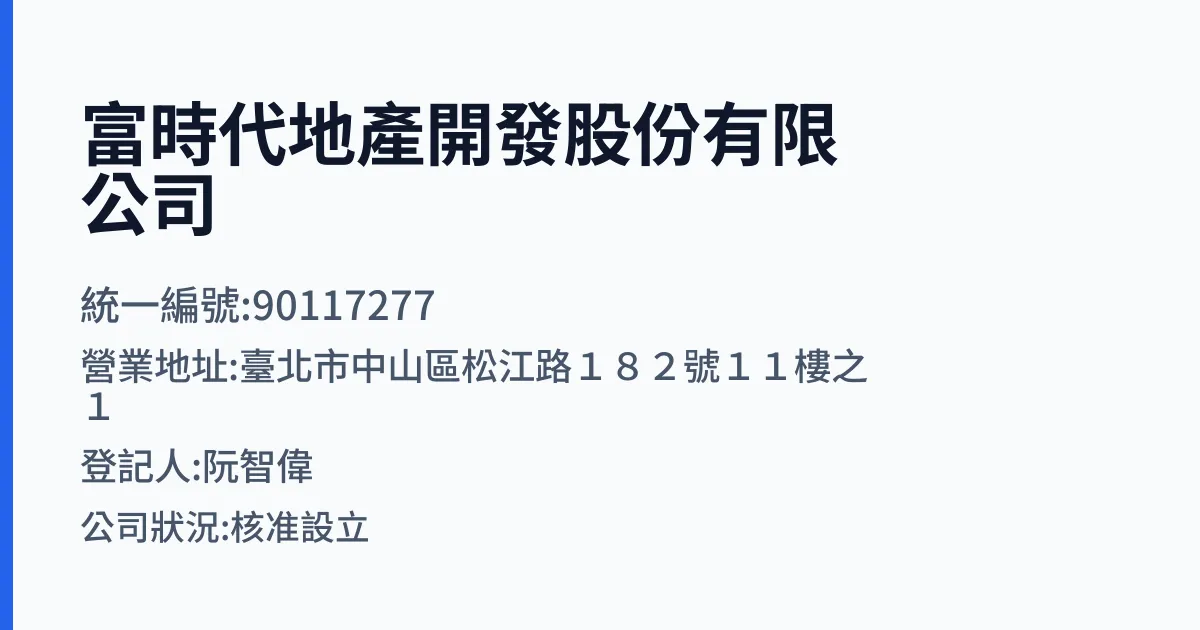 富時代地產開發股份有限公司 - 統編 90117277(臺北市) 公司登記資料與營業項目詳細圖表