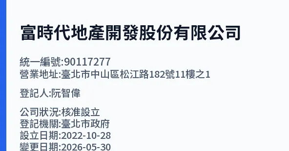 富時代地產開發股份有限公司的照片-統編 90117277(臺北市) 公司登記資料與營業項目詳細圖表