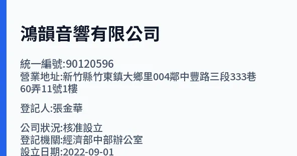 鴻韻音響有限公司的照片-統編 90120596(新竹縣) 公司登記資料與營業項目詳細圖表