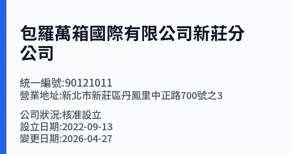包羅萬箱國際有限公司新莊分公司的照片-統編 90121011(新北市) 公司登記資料與營業項目詳細圖表