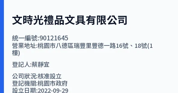 文時光禮品文具有限公司的照片-統編 90121645(桃園市) 公司登記資料與營業項目詳細圖表