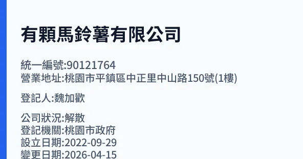 有顆馬鈴薯有限公司的照片-統編 90121764(桃園市) 公司登記資料與營業項目詳細圖表
