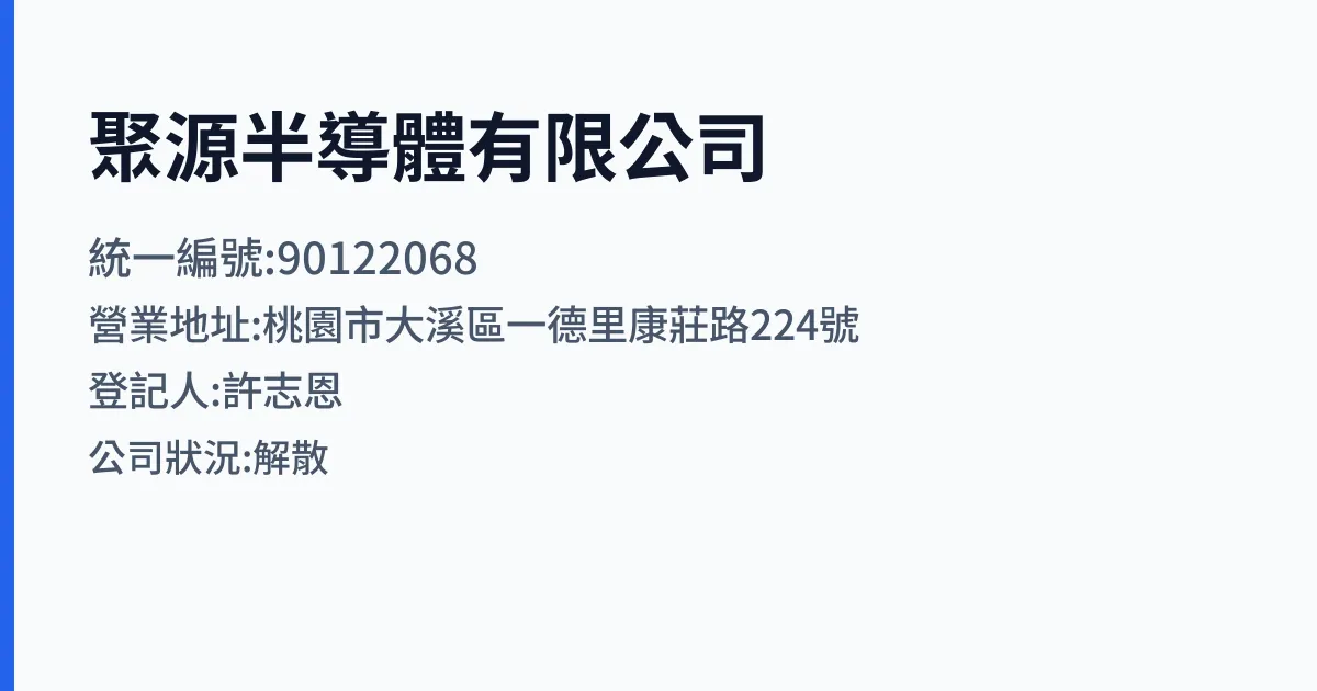 聚源半導體有限公司 - 統編 90122068(桃園市) 公司登記資料與營業項目詳細圖表