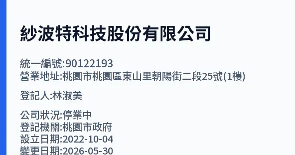 紗波特科技股份有限公司的照片-統編 90122193(桃園市) 公司登記資料與營業項目詳細圖表