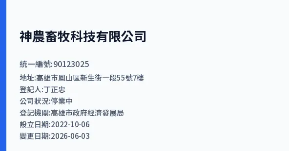 神農畜牧科技有限公司的照片-統編 90123025(高雄市) 公司登記資料與營業項目詳細圖表