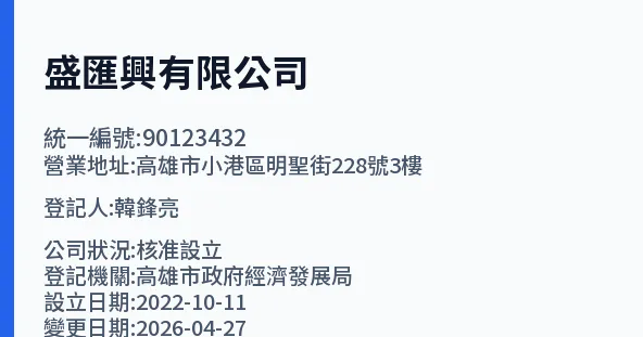 盛匯興有限公司的照片-統編 90123432(高雄市) 公司登記資料與營業項目詳細圖表