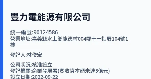 豐力電能源有限公司的照片-統編 90124586(嘉義縣) 公司登記資料與營業項目詳細圖表