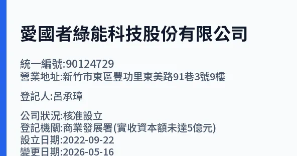 愛國者綠能科技股份有限公司的照片-統編 90124729(新竹市) 公司登記資料與營業項目詳細圖表