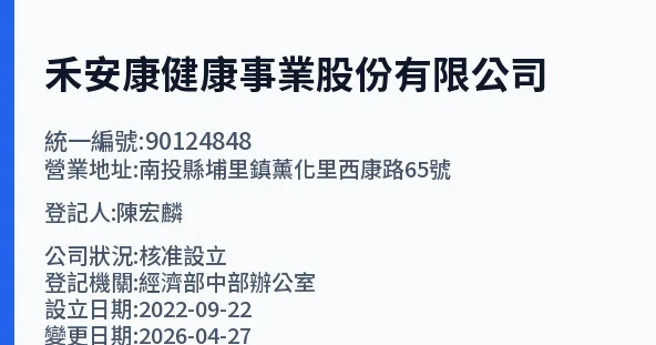禾安康健康事業股份有限公司的照片-統編 90124848(南投縣) 公司登記資料與營業項目詳細圖表