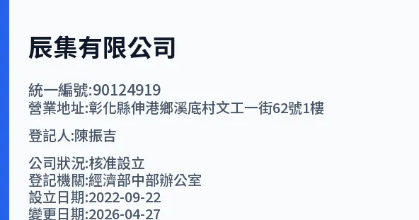 辰集有限公司的照片-統編 90124919(彰化縣) 公司登記資料與營業項目詳細圖表