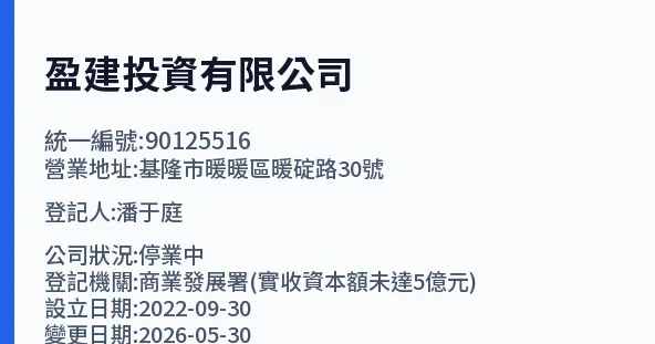 盈建投資有限公司的照片-統編 90125516(基隆市) 公司登記資料與營業項目詳細圖表