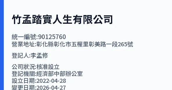 竹孟踏實人生有限公司的照片-統編 90125760(彰化縣) 公司登記資料與營業項目詳細圖表