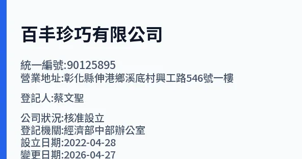 百丰珍巧有限公司的照片-統編 90125895(彰化縣) 公司登記資料與營業項目詳細圖表