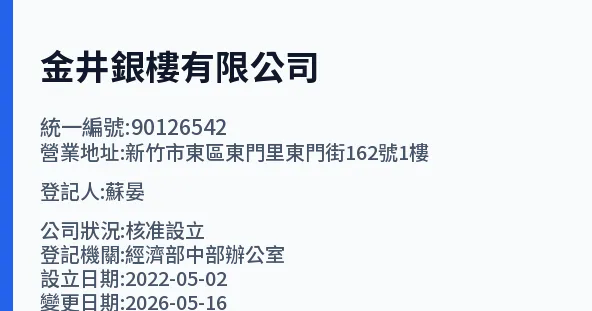 金井銀樓有限公司的照片-統編 90126542(新竹市) 公司登記資料與營業項目詳細圖表