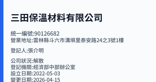 三田保溫材料有限公司的照片-統編 90126682(雲林縣) 公司登記資料與營業項目詳細圖表
