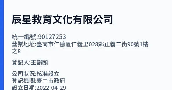 辰星教育文化有限公司的照片-統編 90127253(臺南市) 公司登記資料與營業項目詳細圖表