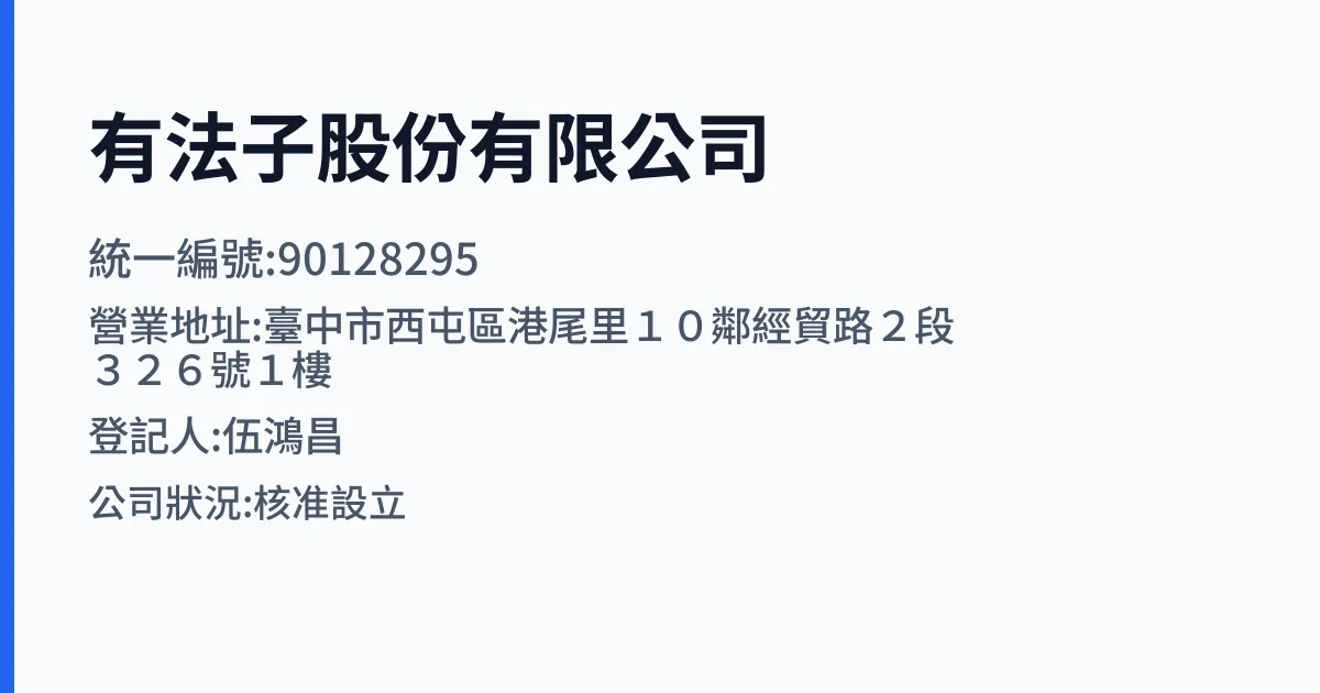 有法子股份有限公司 - 統編 90128295(臺中市) 公司登記資料與營業項目詳細圖表