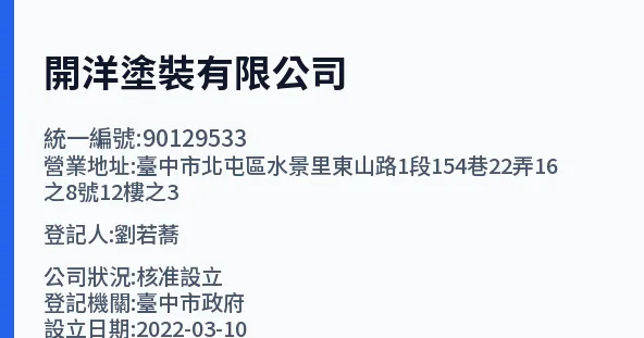 開洋塗裝有限公司的照片-統編 90129533(臺中市) 公司登記資料與營業項目詳細圖表