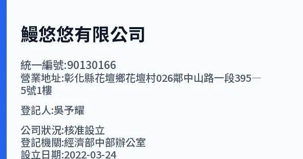 鰻悠悠有限公司的照片-統編 90130166(彰化縣) 公司登記資料與營業項目詳細圖表