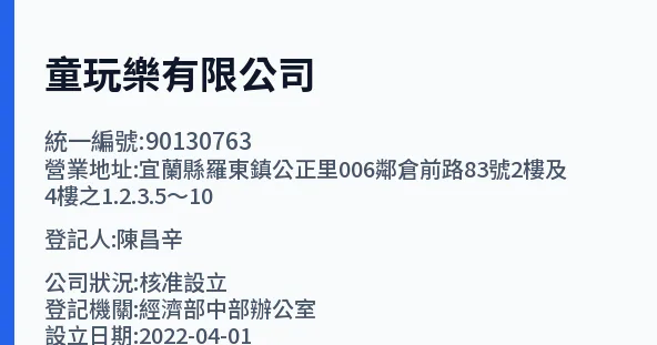 童玩樂有限公司的照片-統編 90130763(宜蘭縣) 公司登記資料與營業項目詳細圖表