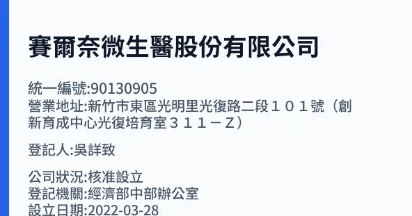 賽爾奈微生醫股份有限公司的照片-統編 90130905(新竹市) 公司登記資料與營業項目詳細圖表