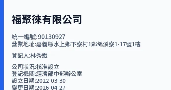 福聚徠有限公司的照片-統編 90130927(嘉義縣) 公司登記資料與營業項目詳細圖表