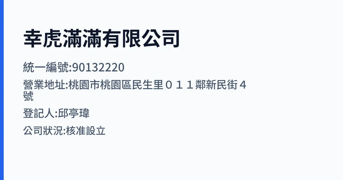 幸虎滿滿有限公司 - 統編 90132220(桃園市) 公司登記資料與營業項目詳細圖表