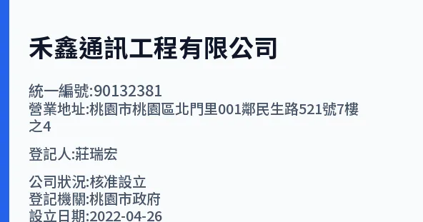 禾鑫通訊工程有限公司的照片-統編 90132381(桃園市) 公司登記資料與營業項目詳細圖表
