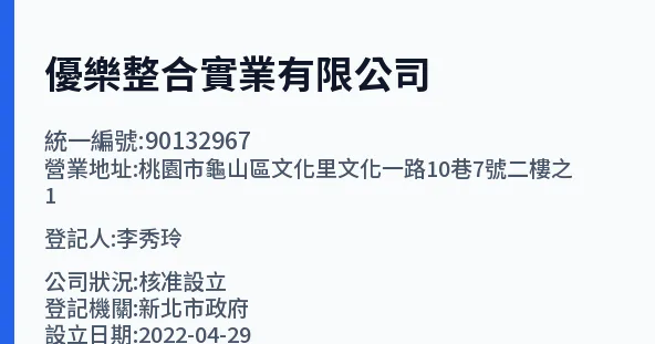 優樂整合實業有限公司的照片-統編 90132967(桃園市) 公司登記資料與營業項目詳細圖表
