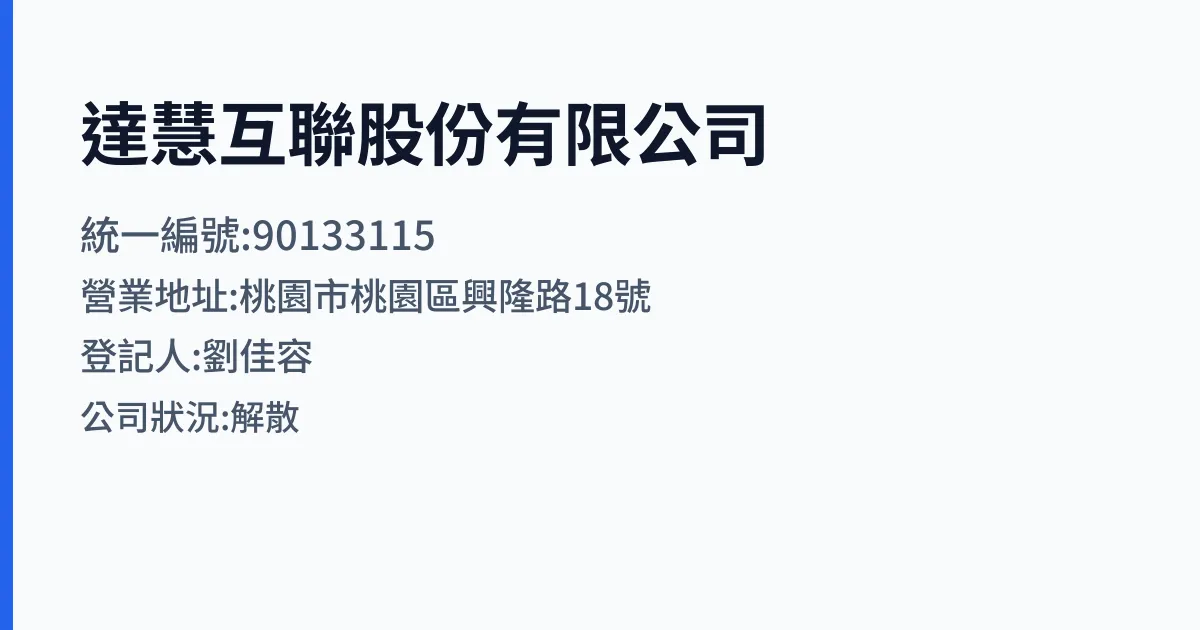 達慧互聯股份有限公司 - 統編 90133115(桃園市) 公司登記資料與營業項目詳細圖表