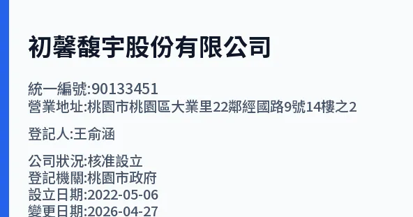 初馨馥宇股份有限公司的照片-統編 90133451(桃園市) 公司登記資料與營業項目詳細圖表