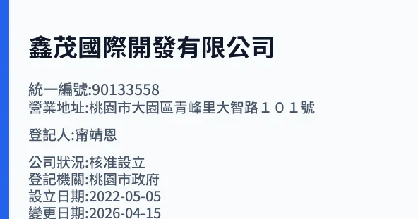 鑫茂國際開發有限公司的照片-統編 90133558(桃園市) 公司登記資料與營業項目詳細圖表