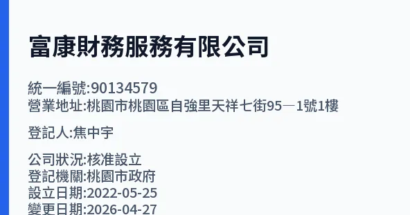 富康財務服務有限公司的照片-統編 90134579(桃園市) 公司登記資料與營業項目詳細圖表