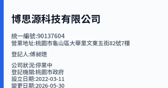 博思源科技有限公司的照片-統編 90137604(桃園市) 公司登記資料與營業項目詳細圖表
