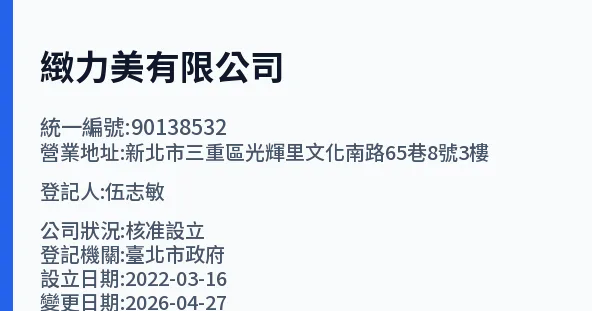 緻力美有限公司的照片-統編 90138532(新北市) 公司登記資料與營業項目詳細圖表